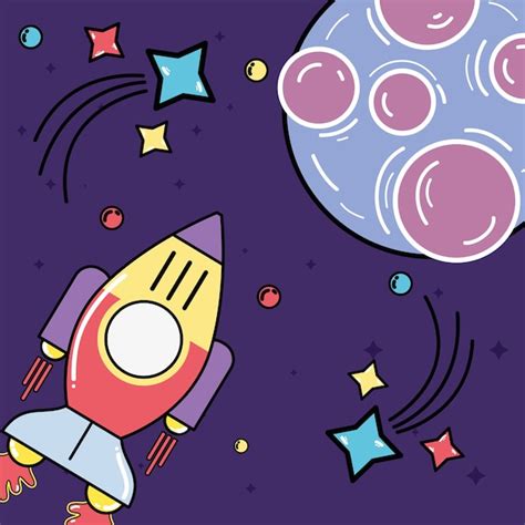 Cohete Visitando El Planeta Con Estrellas En La Galaxia Vector Premium