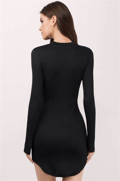 Black Bodycon Dress Long Sleeve Dress Modest Little Black Dress