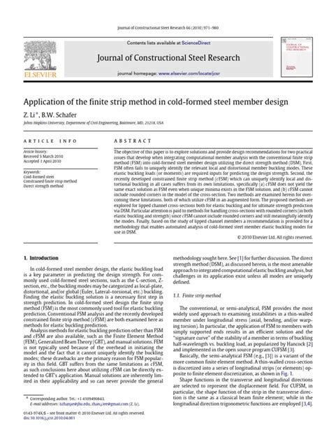 cum2 application of the finite strip method in cold formed steel member