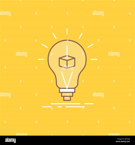 3d Cube Idea Bulb Printing Box Flat Line Filled Icon Beautiful Logo Button Over Yellow
