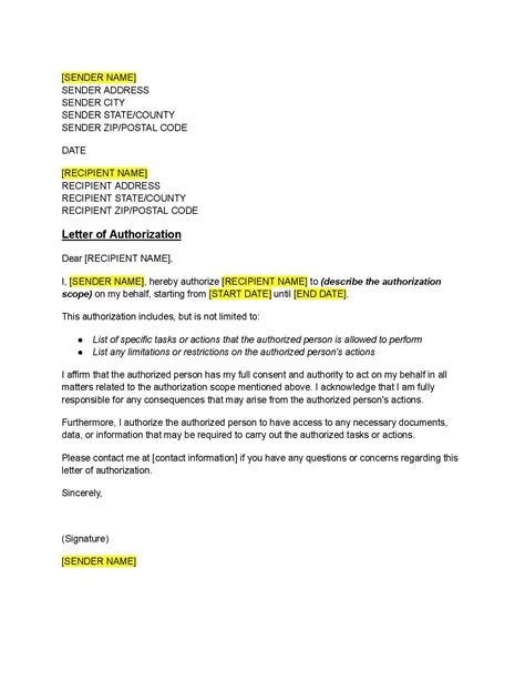 Letter Of Authorization Template