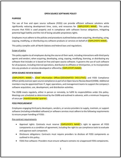 Open Source Software Policy North Dakota Free Template