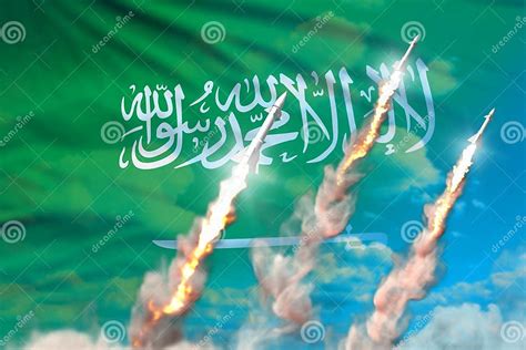 Modern Strategic Rocket Forces Concept On Blue Sky Background Saudi