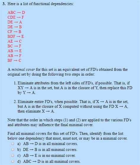 solved 3 here is a list of functional dependencies abc d