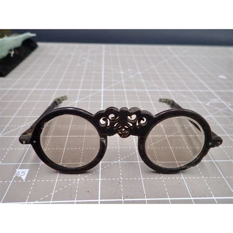 Vintage Chinese Eyeglasses Horn Or Resin Carved Rims Gem