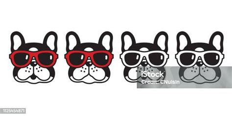 개 벡터 프랑스 불독 선글라스 아이콘 만화 캐릭터 강아지 로고 일러스트 레이 션 블랙 개에 대한 스톡 벡터 아트 및 기타 이미지