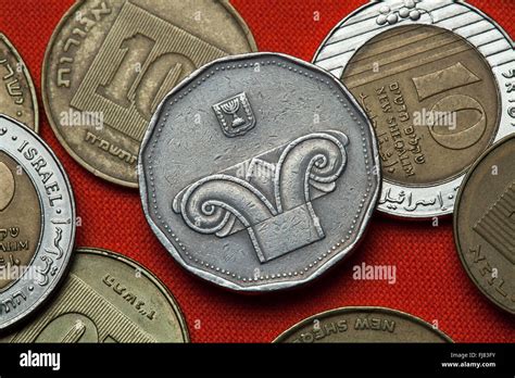 Coins Of Israel Ionic Capital Of Column Depicted In The Israeli Five