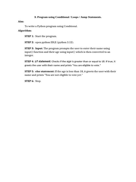 3program Using Conditional Loops Jump Statements Pdf