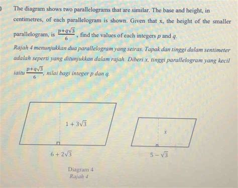 Solved The Diagram Shows Two Parallelograms That Are Similar The Base