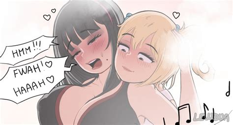 Rule 34 2futas Alison Lewdua Black Hair Blonde Hair Blue Eyes Blush