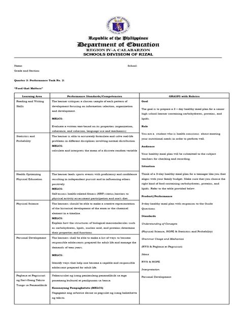 performance task 2 pdf learning statistics