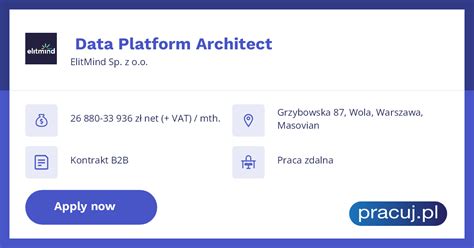 Oferta Pracy Data Platform Architect Elitmind Sp Z Oo Warszawa