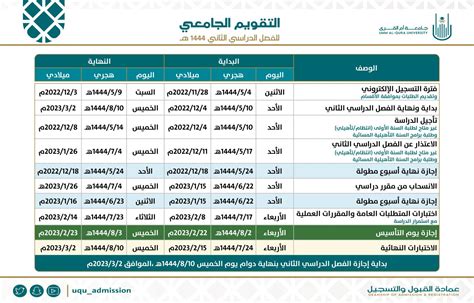 تقويم الدراسي للترم الثاني