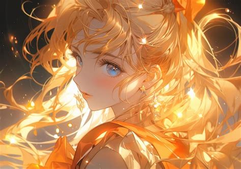 Premium Photo Anime Girl With Blonde Hair And Blue Eyes Staring At