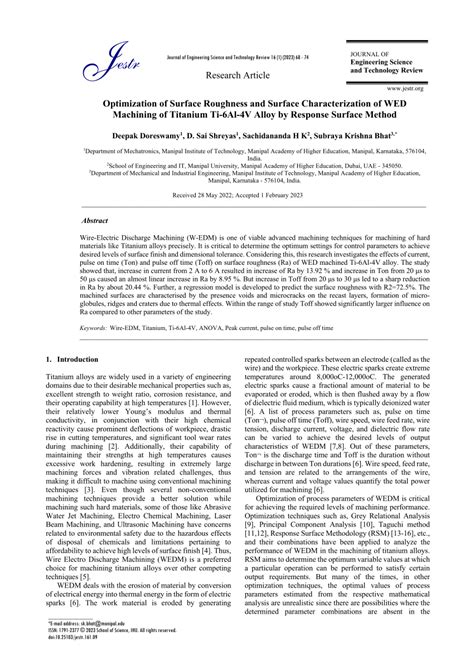 Pdf Optimization Of Surface Roughness And Surface Characterization Of