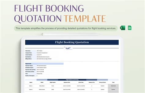 Flight Booking Quotation Template in Excel, Google Sheets - Download ...