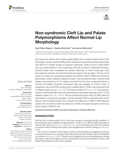 [pdf] Non Syndromic Cleft Lip And Palate Polymorphisms Affect Normal Lip Morphology