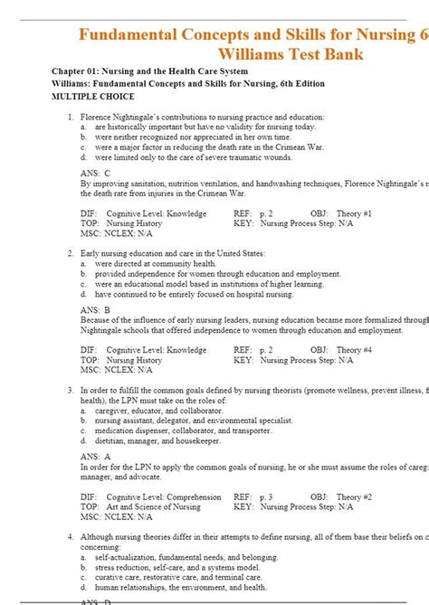 Fundamental Concepts And Skills For Nursing 6th Edition Williams Test Bank Fundamental Nurse