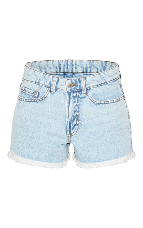 Light Blue Wash Mid Rise Basic Denim Shorts Denim Prettylittlething
