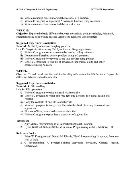 5 Jntua Btech Cse R23 I Ii Year Course Structure And Syllabuspdf
