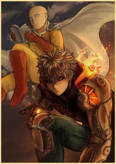 One Punch Man Saitama Vs Genos Retro Posters One Punch Man Merch