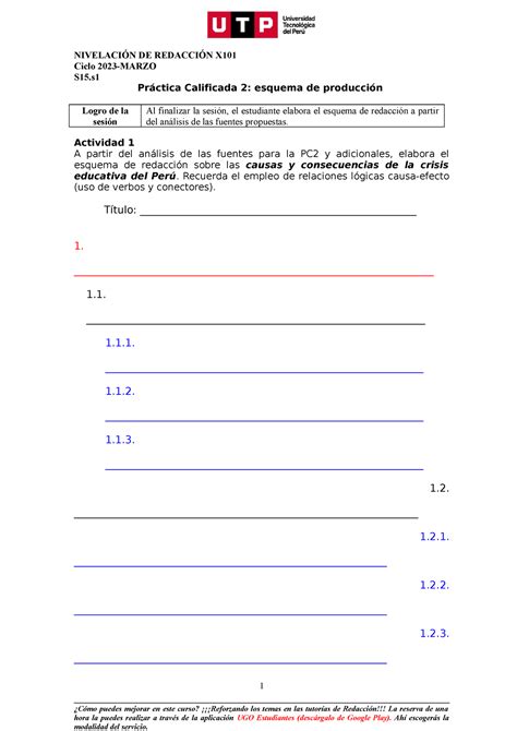 S15s1 Práctica Calificada 2 Esquema Comprensión Y Redacción De