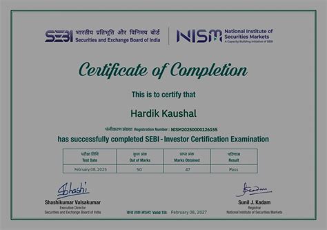 Successfully Completed Investor Certification Examination From Nism