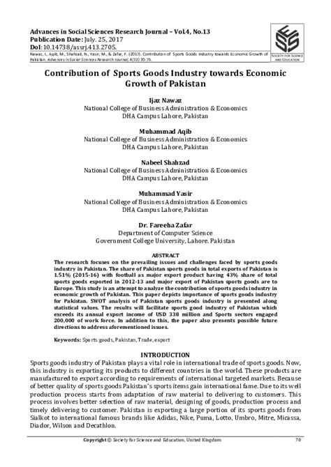 Pdf Contribution Of Sports Goods Industry Towards Economic Growth Of