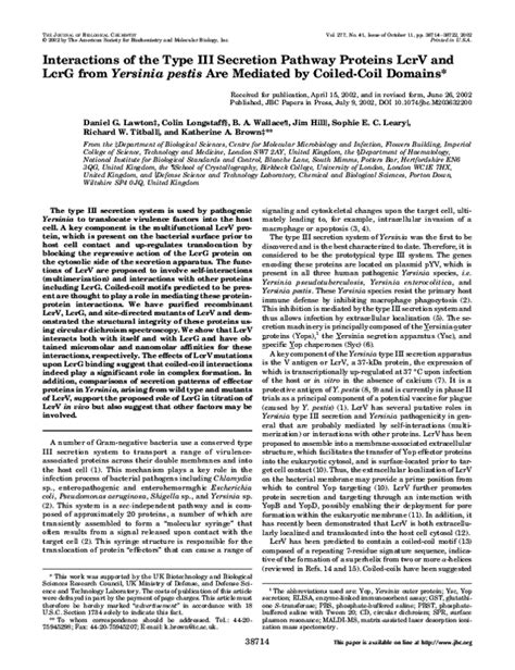 Pdf Interactions Of The Type Iii Secretion Pathway Proteins Lcrv And