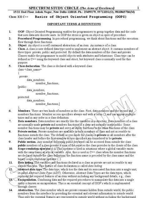Oops Pdf Class Computer Programming Inheritance Object Oriented Programming