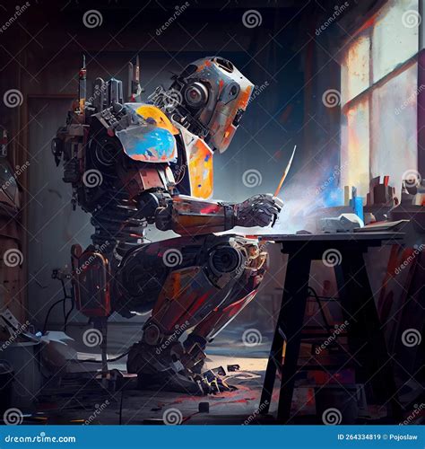 Artificial Inteligence Humaniod Robot Creating Images Futuristic