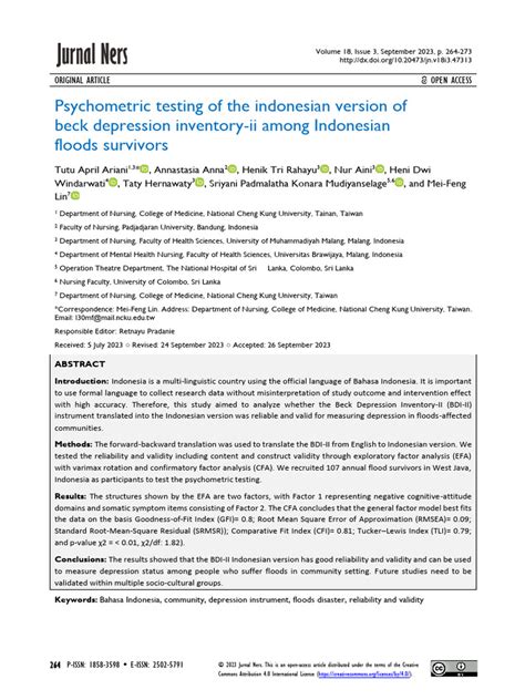 Psychometric Bdi Ii Jurnal Ners Pdf Multivariate Statistics