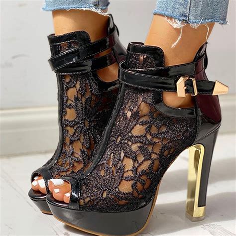 Lula Peep Toe Lace High Heel Booties A Lark And A Lady Scarpe Da
