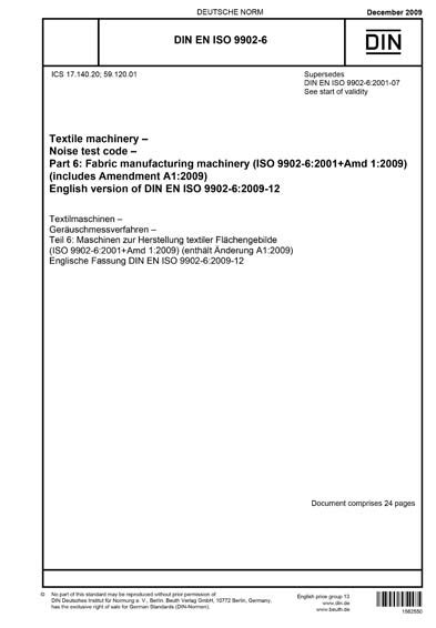 DIN EN ISO 9902-6:2009 - Textile machinery - Noise test code - Part 6 ...