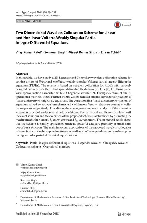 Pdf Two Dimensional Wavelets Collocation Scheme For Linear And Nonlinear Volterra Weakly
