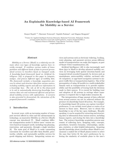 Pdf An Explainable Knowledge Based Ai Framework For Mobility As A Service