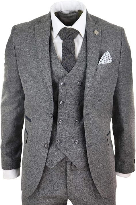 Buy TruClothing Mens Wool Piece Suit Double Breasted Waistcoat Tweed S Online At