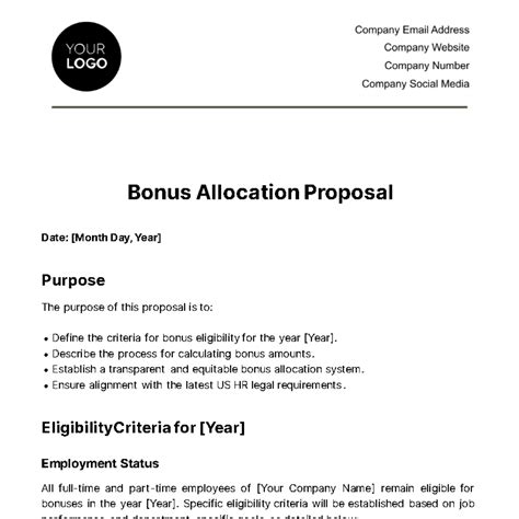 Free Bonus Allocation Proposal Hr Template To Edit Online