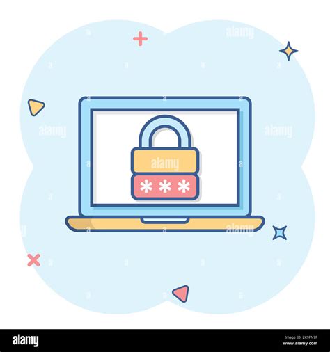 Laptop With Password Icon In Comic Style Computer Access Cartoon Vector Illustration On White
