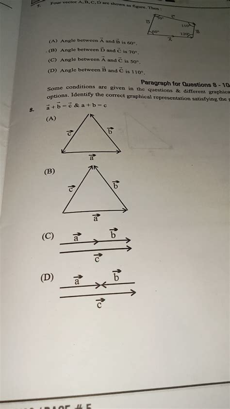 7 Four Vector A B C D Are Shown As Figure Then A Angle Between A A