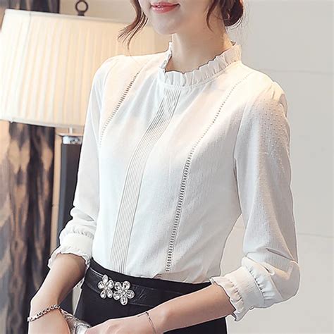 Korean Formal Elegant Office Wear Long Sleeve Plus Velvet White Chiffon