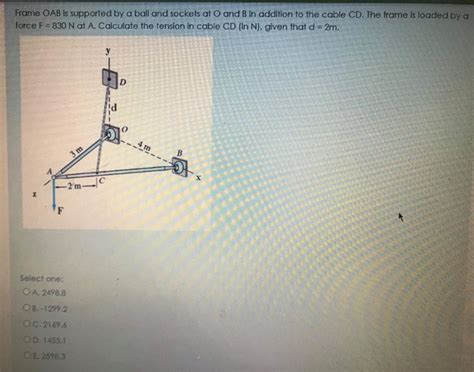 Solved Frame Oab Is Supported By A Ball And Sockets At O And