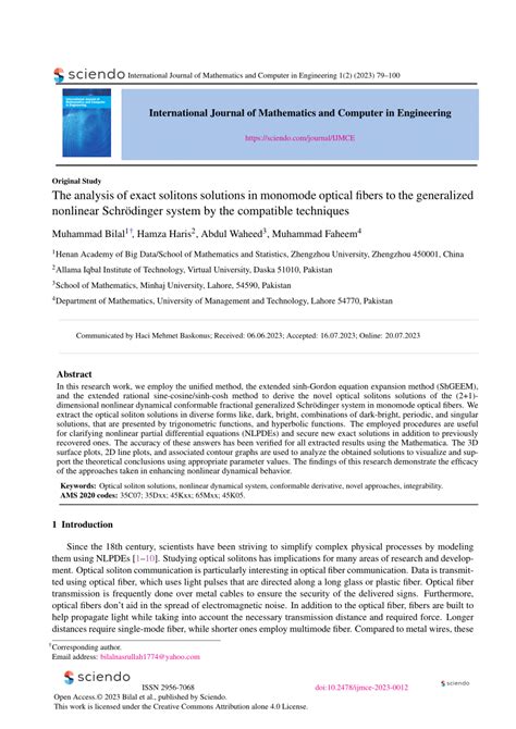 Pdf The Analysis Of Exact Solitons Solutions In Monomode Optical