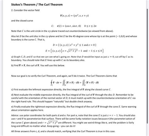 Solved Stokes S Theorem The Curl Theorem 2 Consider The Chegg Com