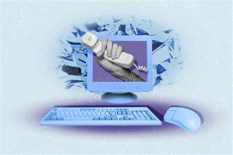 Collage Image Of Black White Effect Arm Hold Cable Phone Inside Pc