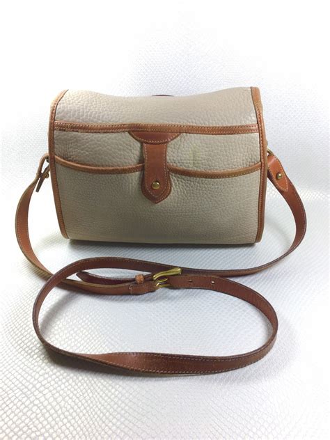 Vintage Dooney Bourke All Weather Leather Bone British Tan R Medium Essex Shoulder Bag