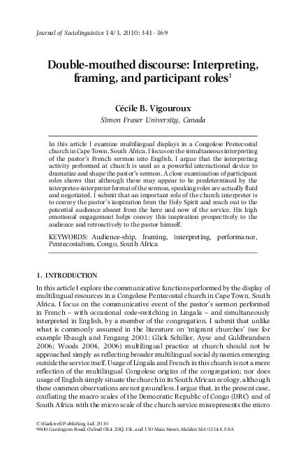 Pdf Double Mouthed Discourse Interpreting Framing And Participant