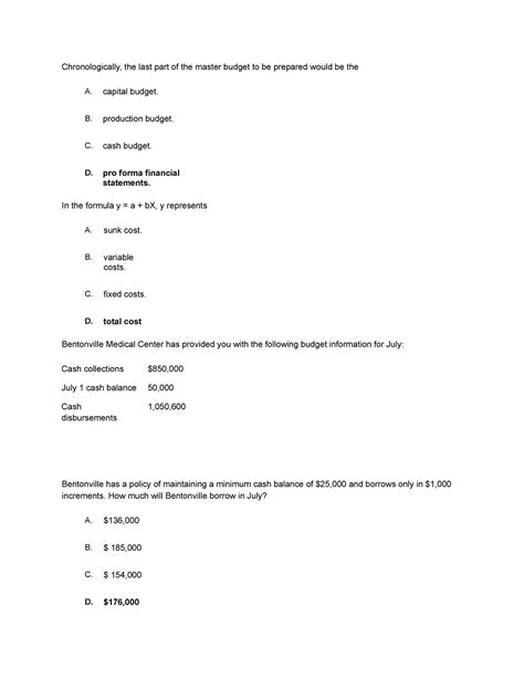 Budgeting Assignment 1 Chronologically The Last Part Of The Master
