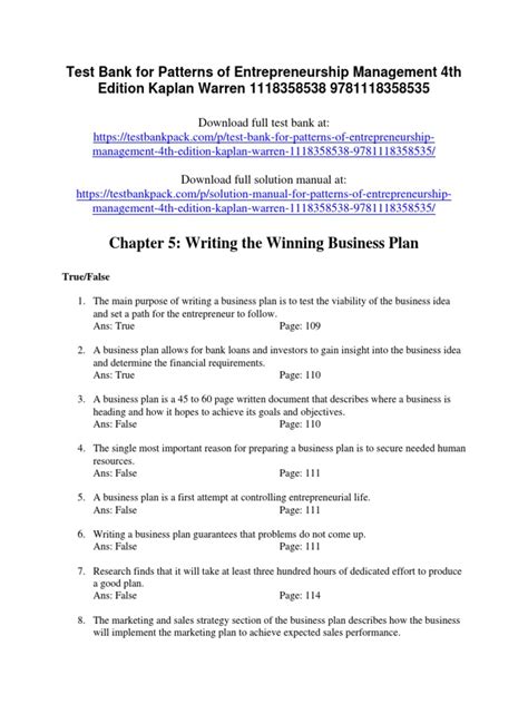Patterns Of Entrepreneurship Management 4th Edition Kaplan Test Bank