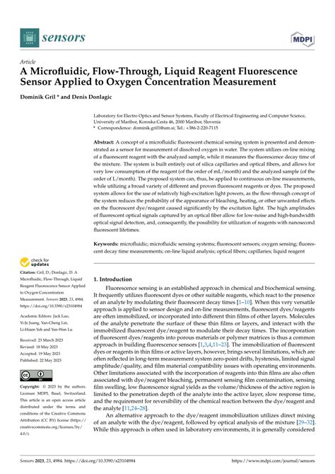 Pdf A Microfluidic Flow Through Liquid Reagent Fluorescence Sensor Applied To Oxygen